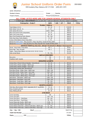 Fillable Online www.aberdeenhall.comfilesUniform Form OrderJunior School Uniform Order Form ...