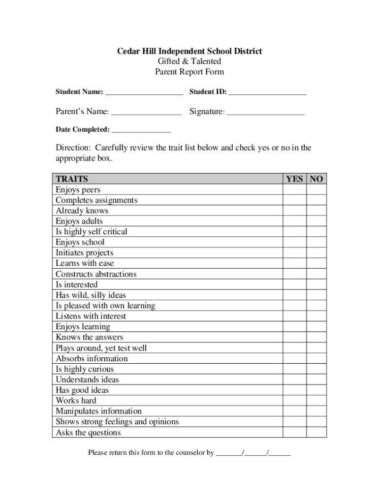 Fillable Online gt parent report form.doc Fax Email Print - pdfFiller
