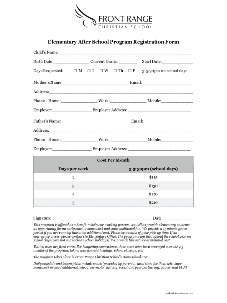 Fillable Online elementary-after-school-program-form Fax Email Print ...