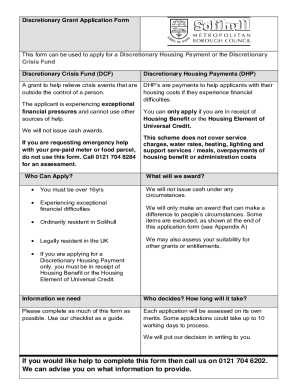 Fillable Online Discretionary Grant Application Form. Discretionary ...