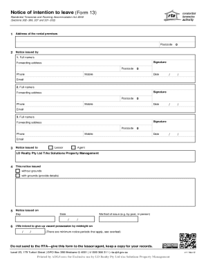 Fillable Online Notice of intention to leave (Form 13) - Ethel ...