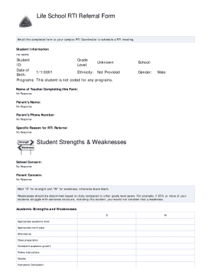 Fillable Online Sample RtI and Referral FormsSouth Eastern Special ...