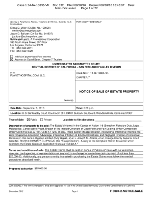 Fillable Online NOTICE OF SALE OF ESTATE PROPERTY - cacb.uscourts.gov ...