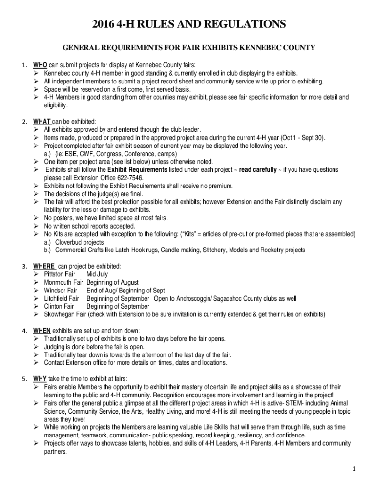 Fillable Online extension umaine 4-H Rules and Regulations: General ...