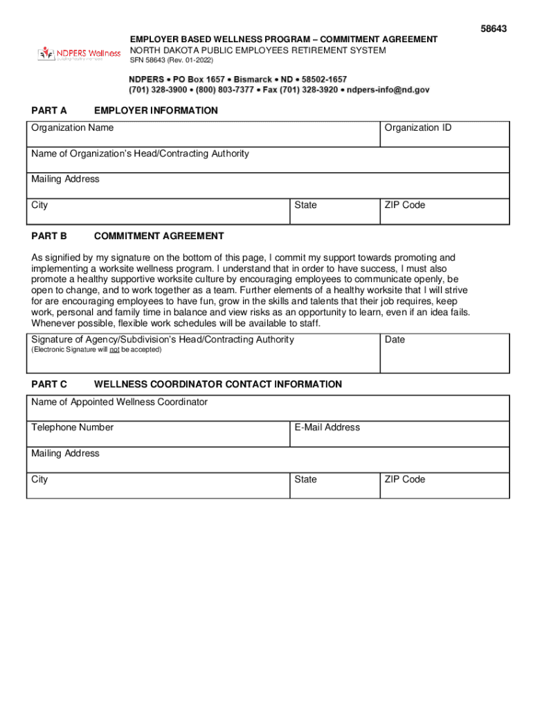 Fillable Online SFN-58643 Employer Based Wellness Program - Commitment Agreement Fax Email Print ...