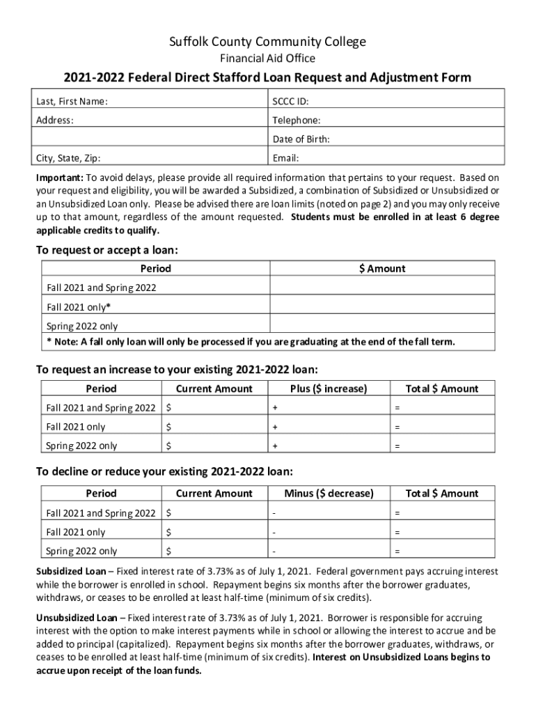Fillable Online 2122 Federal Direct Loan Request and Adjustment Form ...