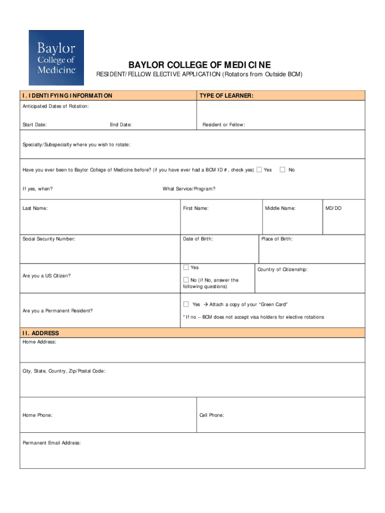 Fillable Online Baylor College of Medicine Office of Graduate Medical ... Fax Email Print ...