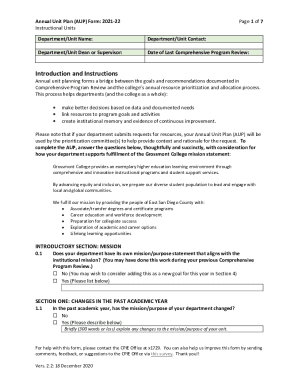 Fillable Online Annual Unit Plan (AUP) Form: Page 1 of 7 Instructional ...
