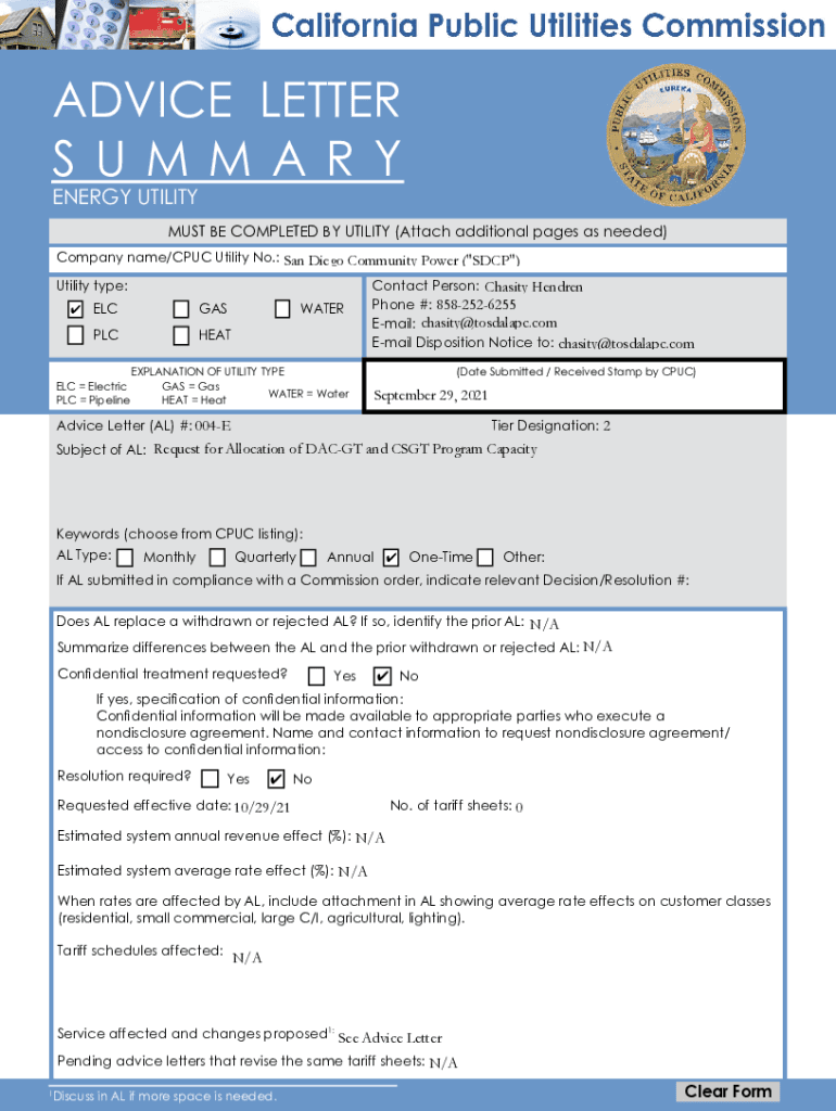 Fillable Online liob.cpuc.ca.govwp-contentuploadsADVICE LETTER 1703-E ...