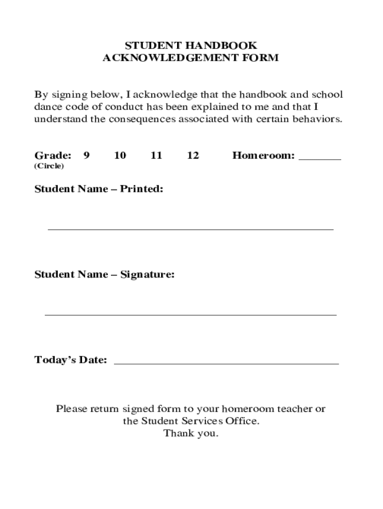 Fillable Online Handbook Acknowledgment Form By signing this form, I ...
