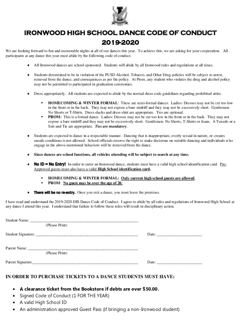 Fillable Online www.peoriaunified.orgcmslibIRONWOOD HIGH SCHOOL CODE OF ...