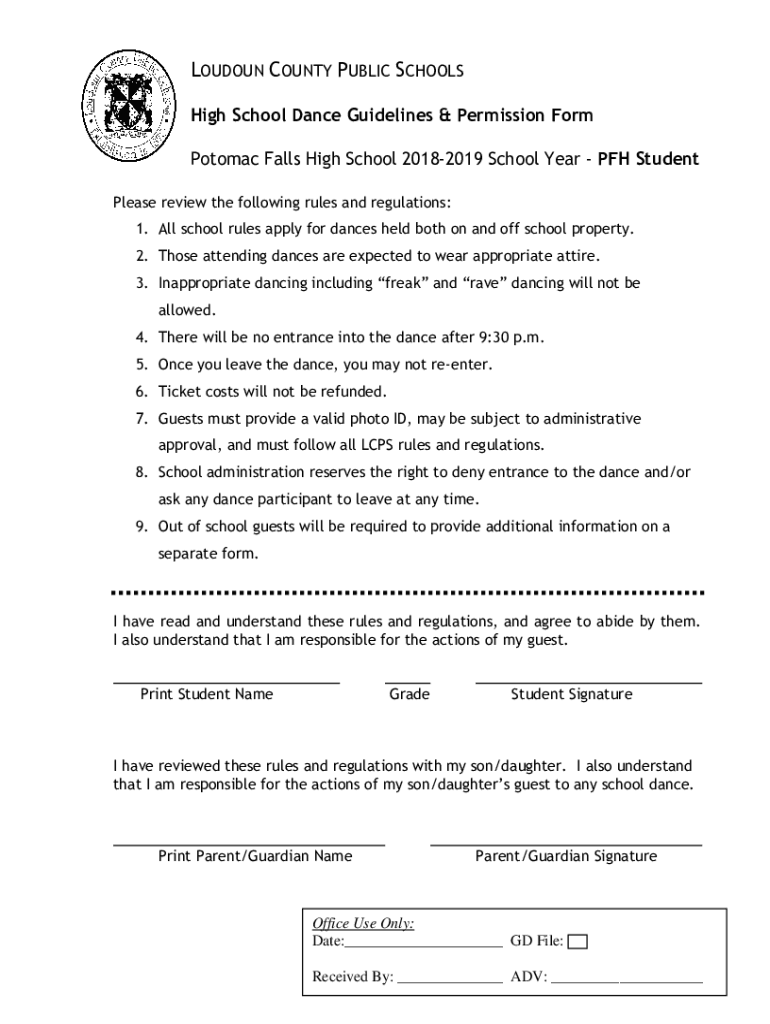Fillable Online www.lcps.orgcmslibHigh School Dance Guidelines and ...
