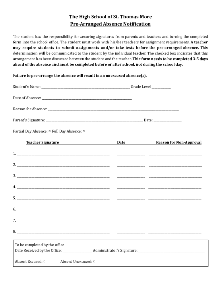 Fillable Online Prearranged Absence Form Fax Email Print - pdfFiller