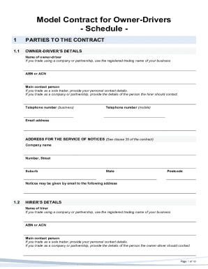 Fillable Online Model Contract for Owner-Drivers Schedule. Model ...