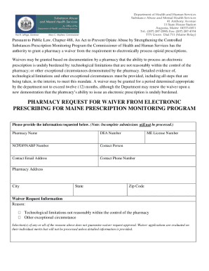 Fillable Online PHARMACY REQUEST FOR WAIVER FROM ELECTRONIC ... Fax ...