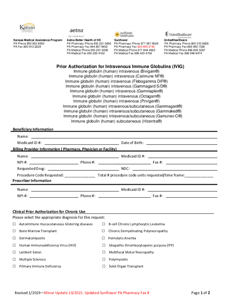 Fillable Online Prior Authorization for Intravenous Immune Globulins (IVIG) Fax Email Print ...