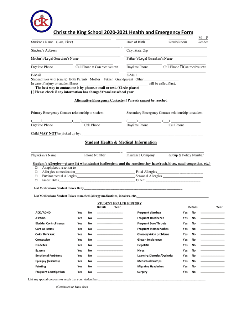 Fillable Online ctkschool.netadmissionsapplication-formsChrist the King ...