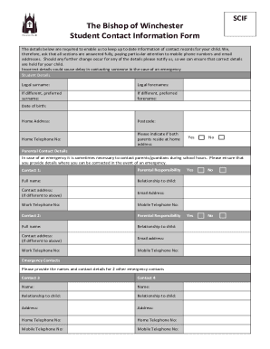 Fillable Online Student Contact Information Form Jun 18 Fax Email Print ...