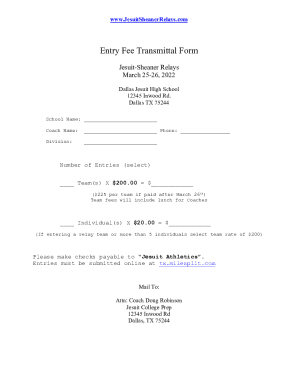 Fillable Online Entry Fee Transmittal Form - jesuitsheanerrelays.com ...