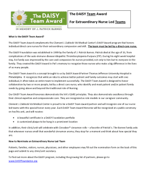 Fillable Online The DAISY Team Award For Extraordinary Nurse Led Teams ...