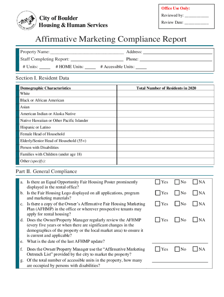 Fillable Online Affirmative Marketing Compliance Report Fax Email Print ...