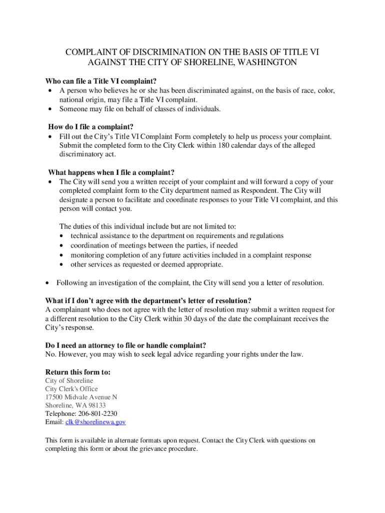 Fillable Online Title VI Discrimination Complaint Procedure & Form ... Fax Email Print - pdfFiller