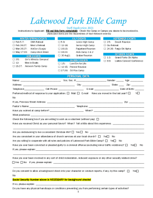 Fillable Online Camp Work WeekLakewood Park Bible Camp Fax Email Print ...