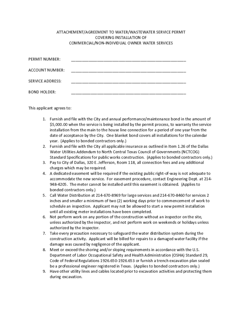 Fillable Online ATTACHEMENT/AGREEMENT TO WATER/WASTEWATER SERVICE PERMIT ... Fax Email Print ...