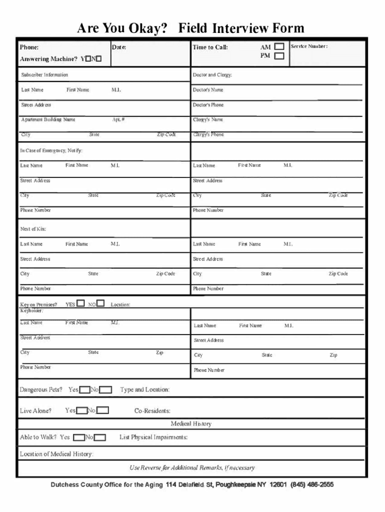 Fillable Online www.burlesontx.comDocumentCenterViewARE YOU O.K.? FIELD ...