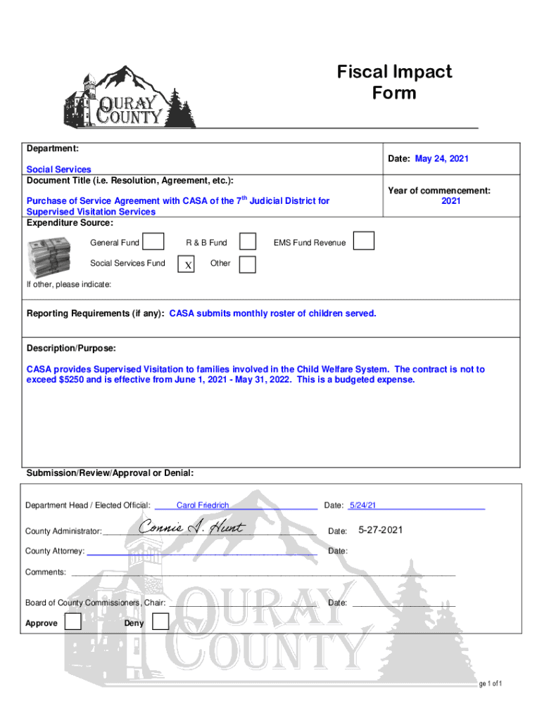 Fillable Online ouraycountyco.govDocumentCenterViewFISCAL IMPACT FORM ...