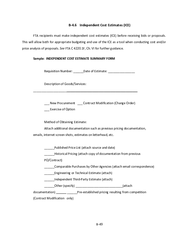 Fillable Online INDEPENDENT COST ESTIMATE/ COST OR PRICE ANALYSIS Fax ...