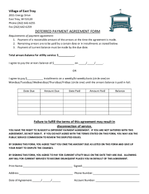 Fillable Online DEFERRED PAYMENT AGREEMENT FORM Fax Email Print - pdfFiller