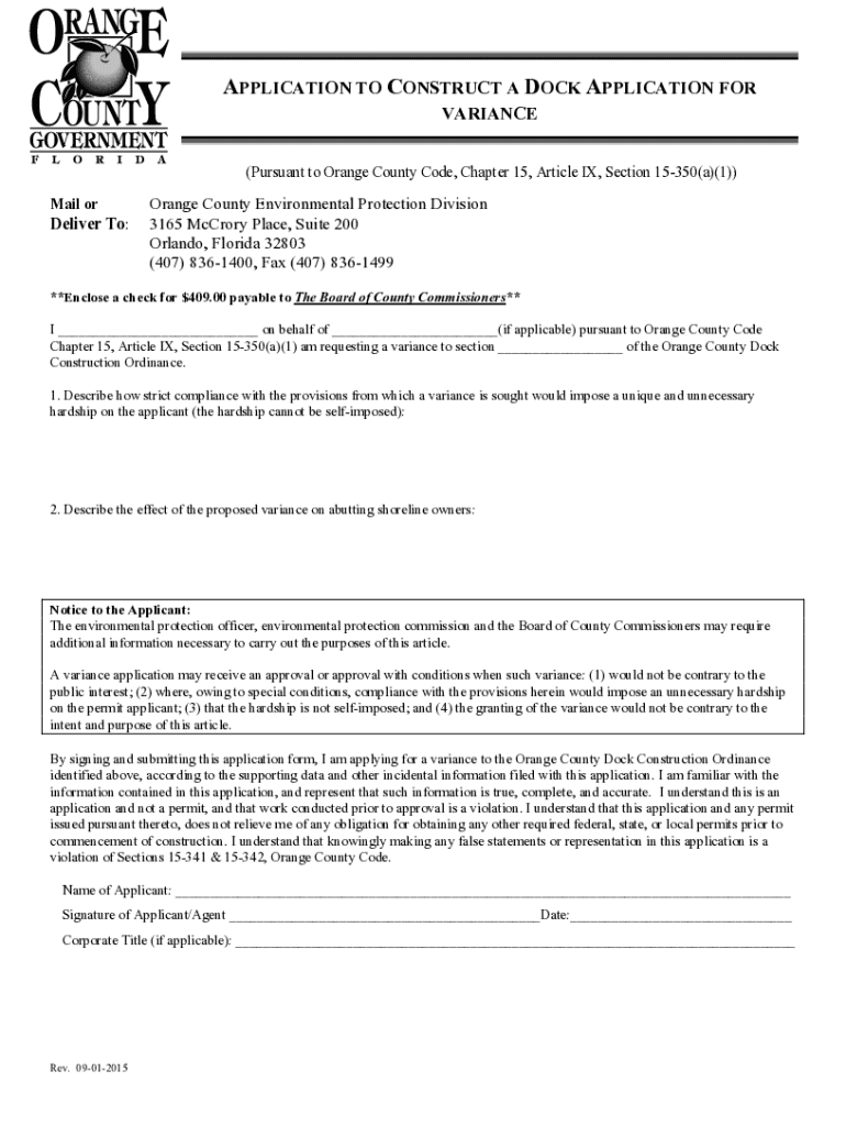 Fillable Online ocfl.netportals0APPLICATION TO CONSTRUCT A DOCK ...