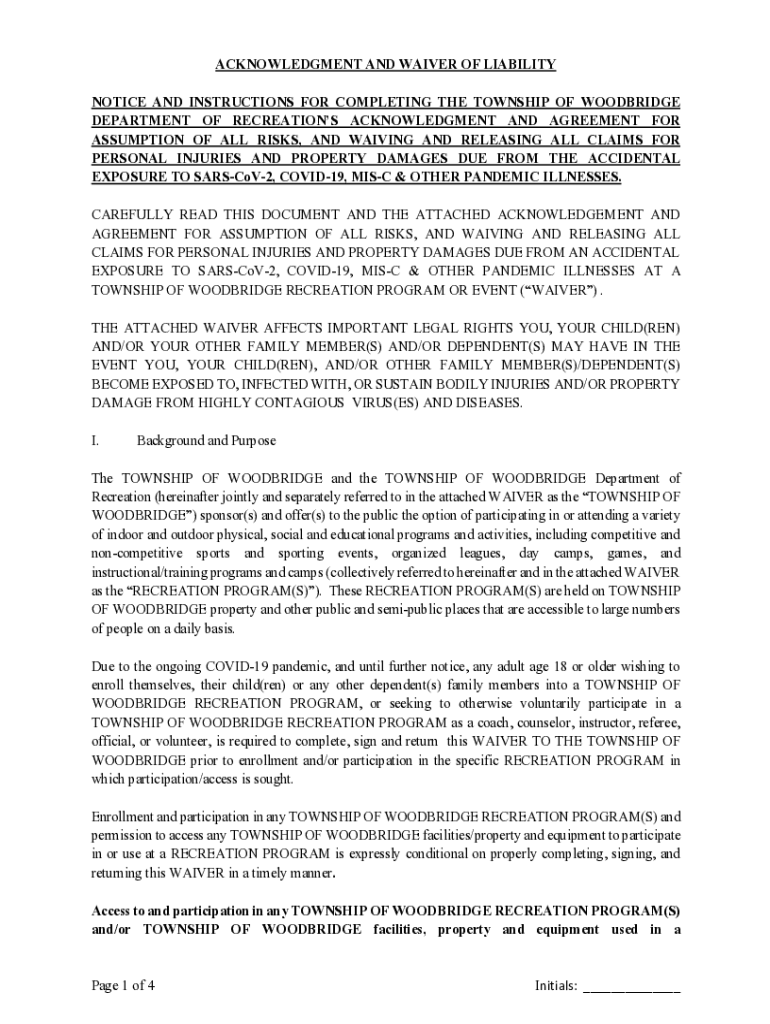 Fillable Online northwildwood.comwp-contentuploads2020 PANDEMIC ACKNOWLEDGMENT AND WAIVER OF ...