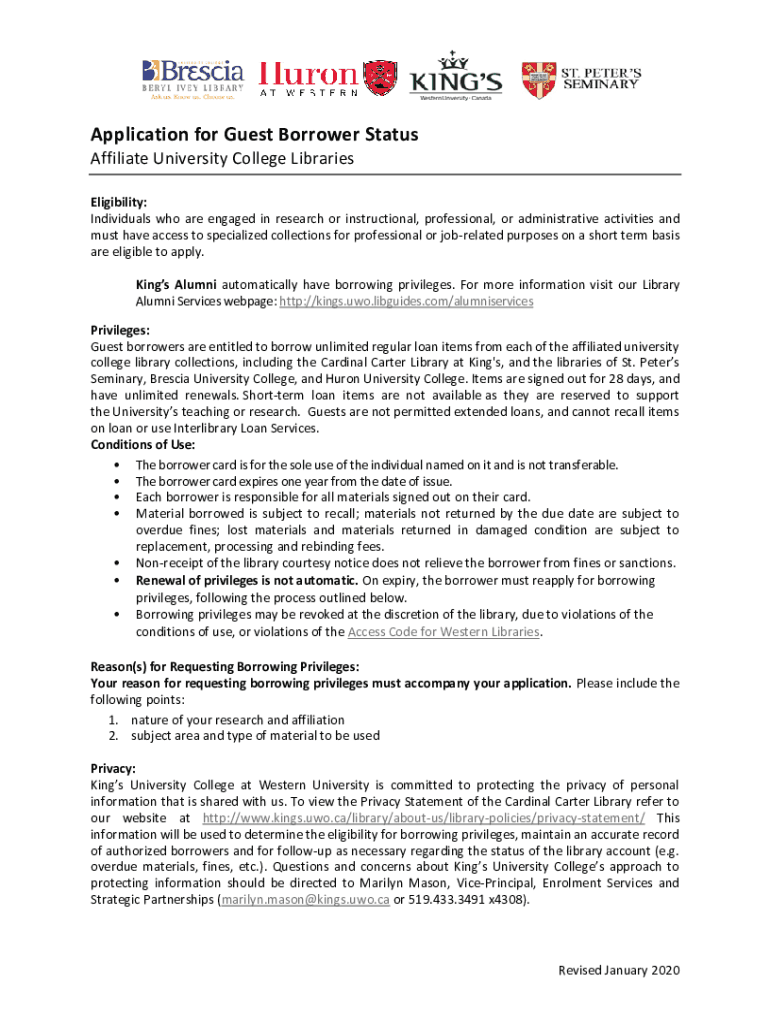 Fillable Online www.kings.uwo.ca kings assetsApplication for Guest Borrower Status - kings.uwo ...