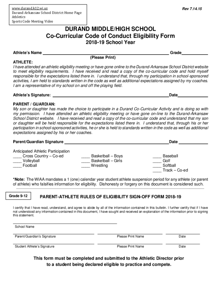 Fillable Online Athletic Eligibility Mtg Form 18-19 Fax Email Print ...