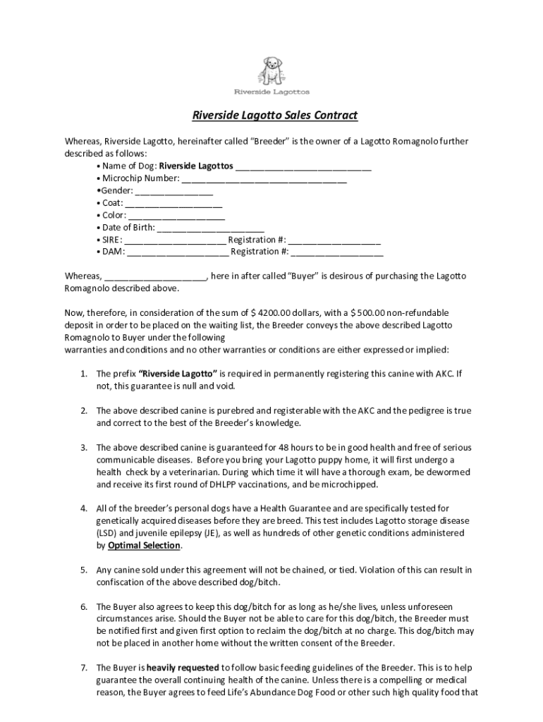 Fillable Online LAGOTTO ON THE HILL SPAY/NEUTER CONTRACT Fax Email ...
