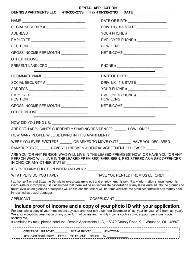 Fillable Online Include proof of income and a copy of your photo ID ...