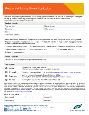 Fillable Online Residential Parking Permit Application Form Fax Email ...