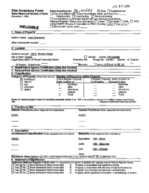Fillable Online Site Inventory Form INELIGIBLE Fax Email Print - pdfFiller