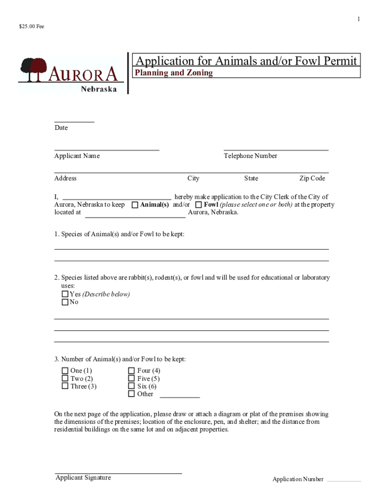 Fillable Online Application for Animals and/or Fowl Permit - Aurora ...