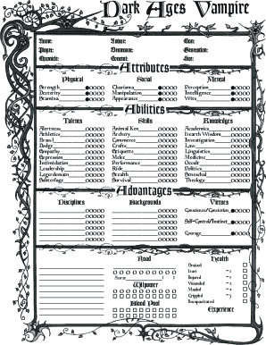 Fillable Online Dark Ages Vampire - Fill and Sign Printable Template ...