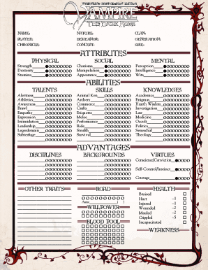 Fillable Online Vampire: the Masquerade character sheet by Ovid ...