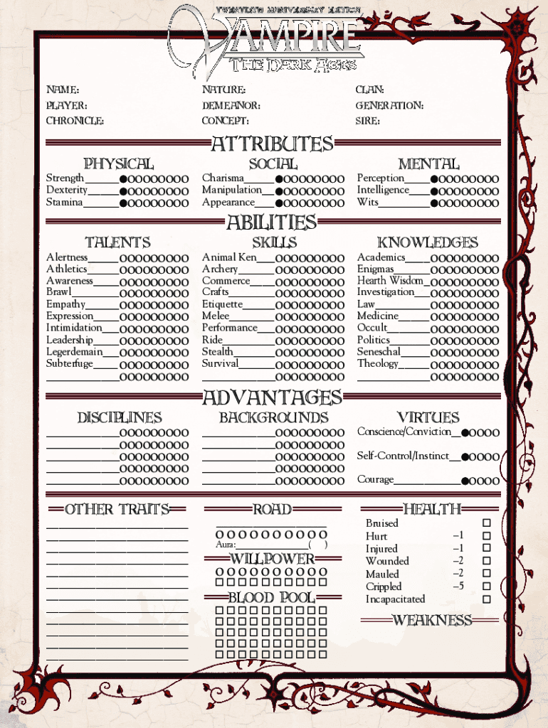 Fillable Online Vampire: the Masquerade character sheet by Ovid ...