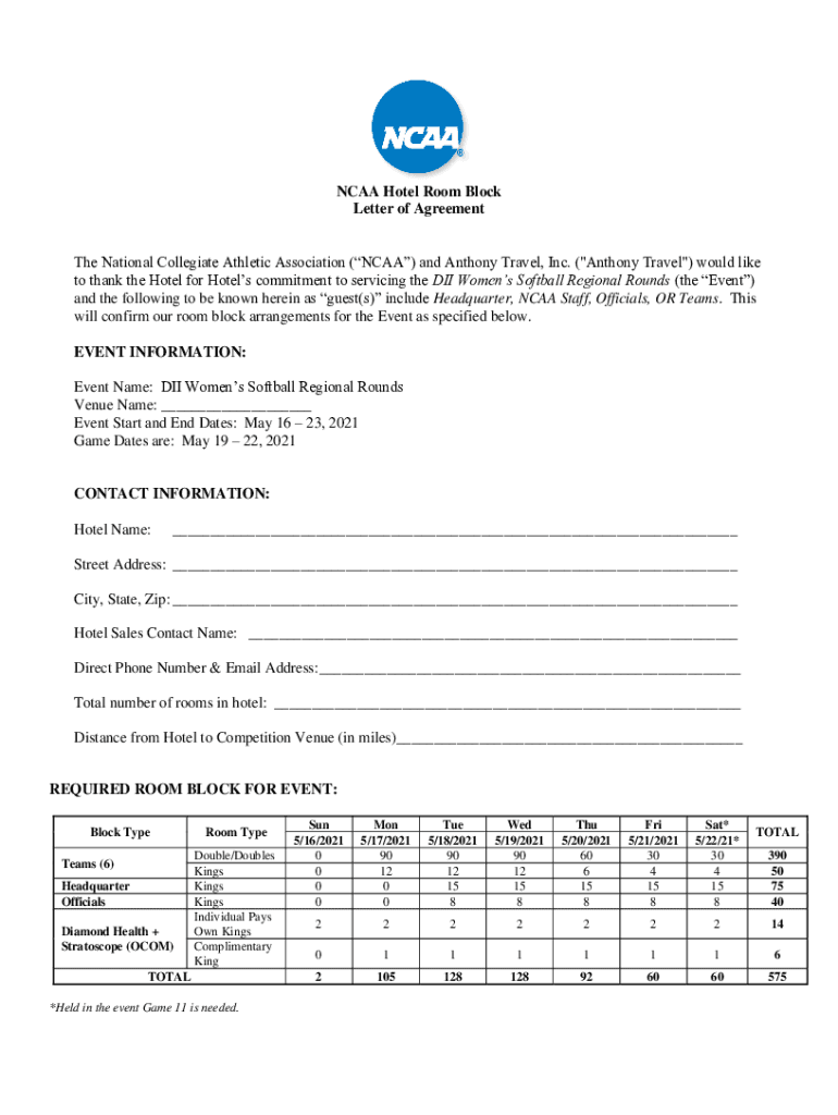 Fillable Online Hotel Room Block Letter of Agreement Sample Contracts ...
