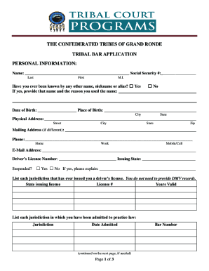 Fillable Online THE CONFEDERATED TRIBES OF GRAND RONDE TRIBAL BAR ...