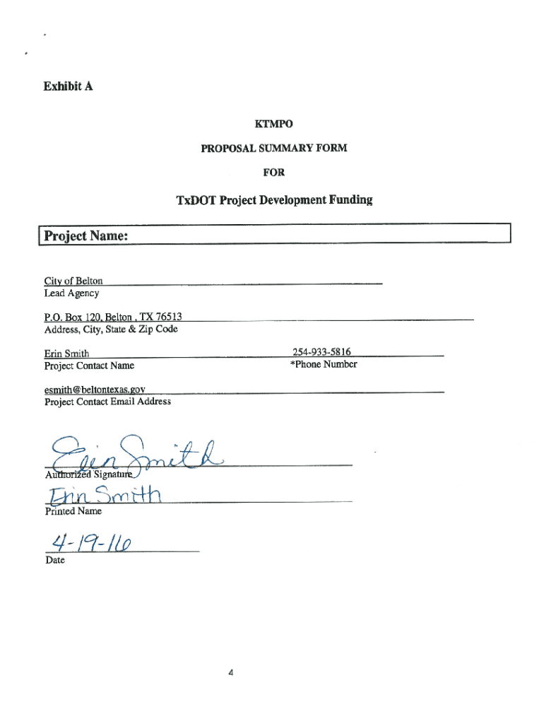 Fillable Online TxDOT Project Development Submitted Proposals Fax Email ...