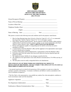 Fillable Online OPEN BURNING PERMIT BENTON FIRE DEPARTMENT OFFICE OF ...