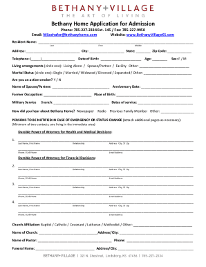 Fillable Online Application for Admission Bethany Home Assisted Living ...