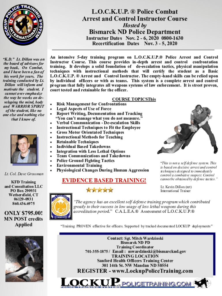 Fillable Online LOCKUP Police Combat Arrest and Control Instructor ...